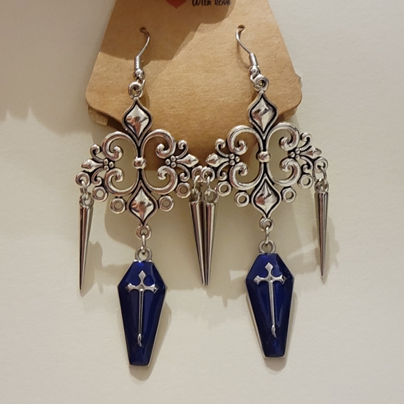 Amira's Creationz | Jewelry | Blue Coffin Dangle Earrings With ...